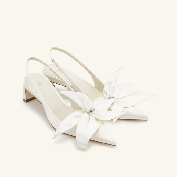 JW PEI | Shoes | Jw Pei White Slingback Heels With Floral Bow | Poshmark